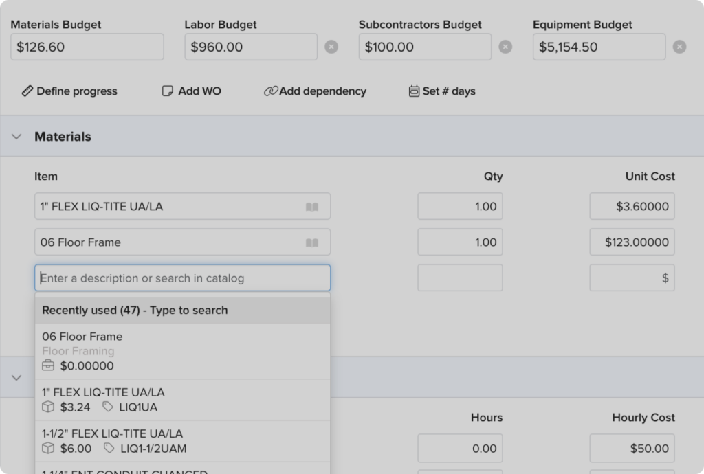 Construction budgeting software for trade contractors