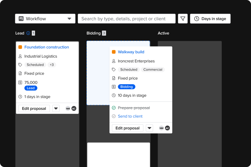 Construction Kanban board software for trade contractors