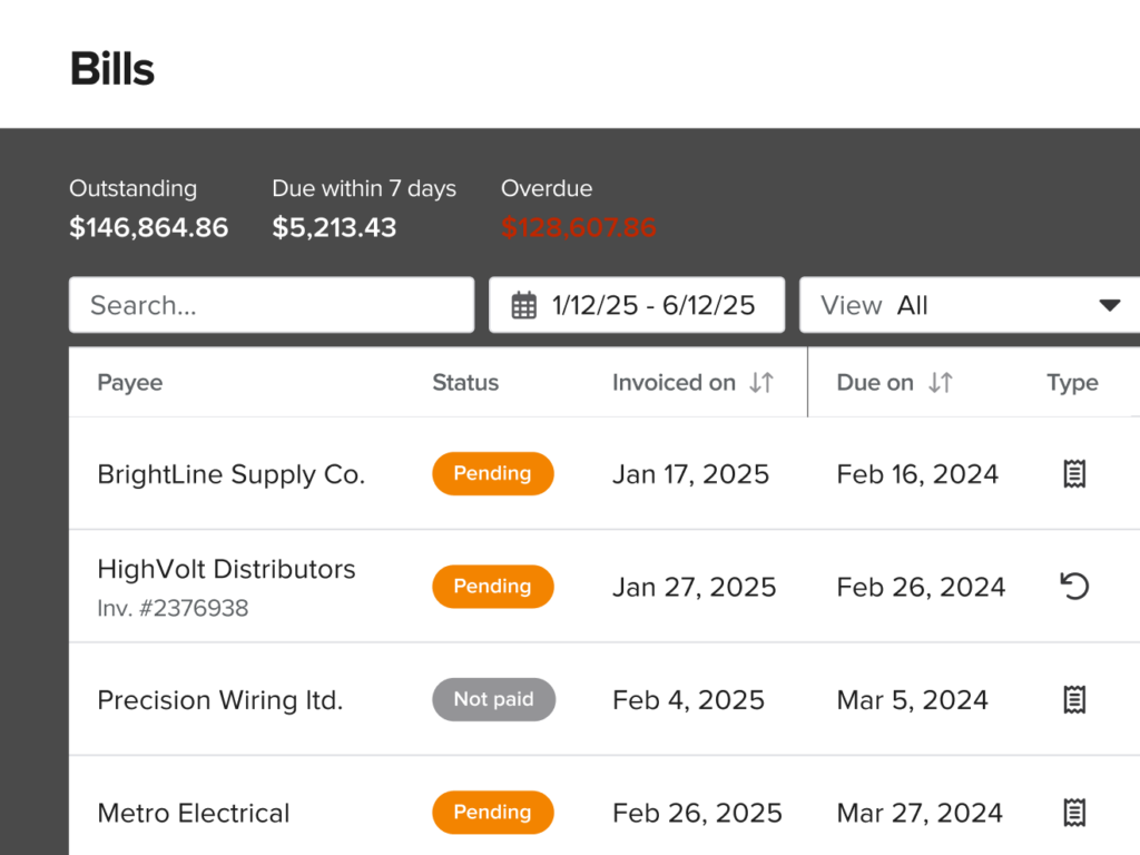 Purchase order software for trade contractors