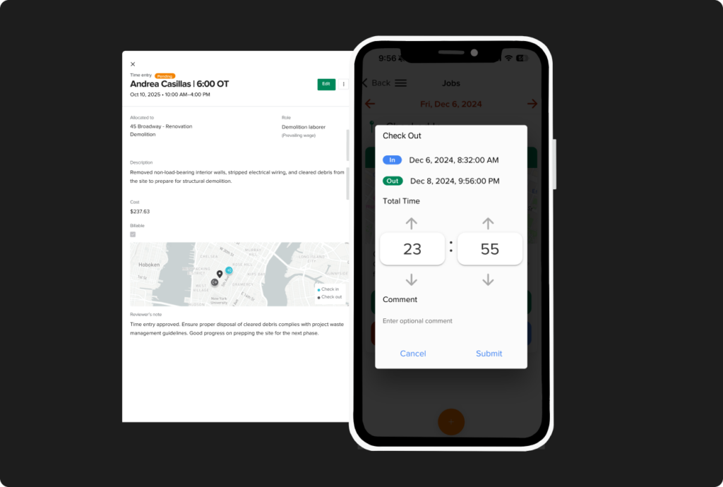 Construction time tracking software for trade contractors