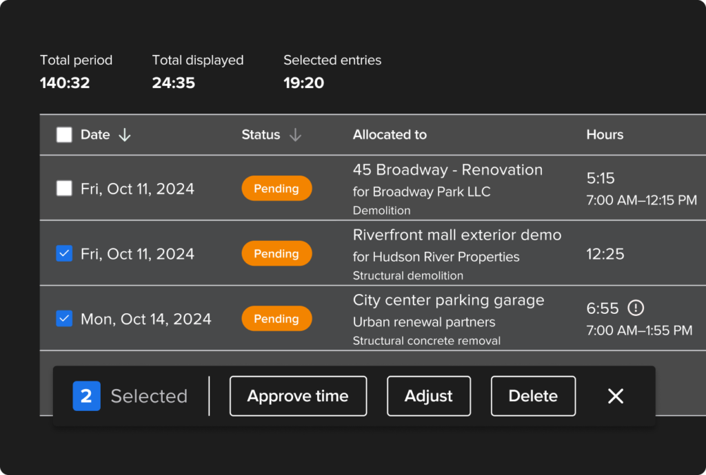 Construction time tracking software for trade contractors