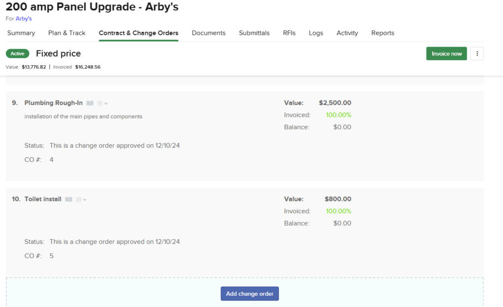 Construction change order software for trade contractors